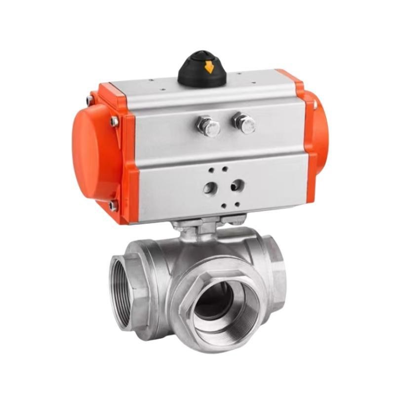Stainless Steel DN8-DN65 Pneumatic Three Way Ball Valve with Double ...