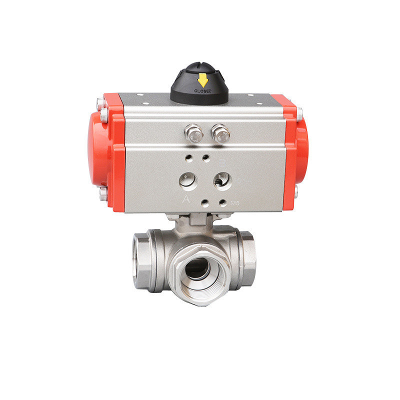 Stainless Steel Three Way Ball Valve With Pneumatic Actuator NPT Bsp BSPT End Connection