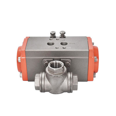 Stainless Steel Three Way Ball Valve With Pneumatic Actuator NPT Bsp ...